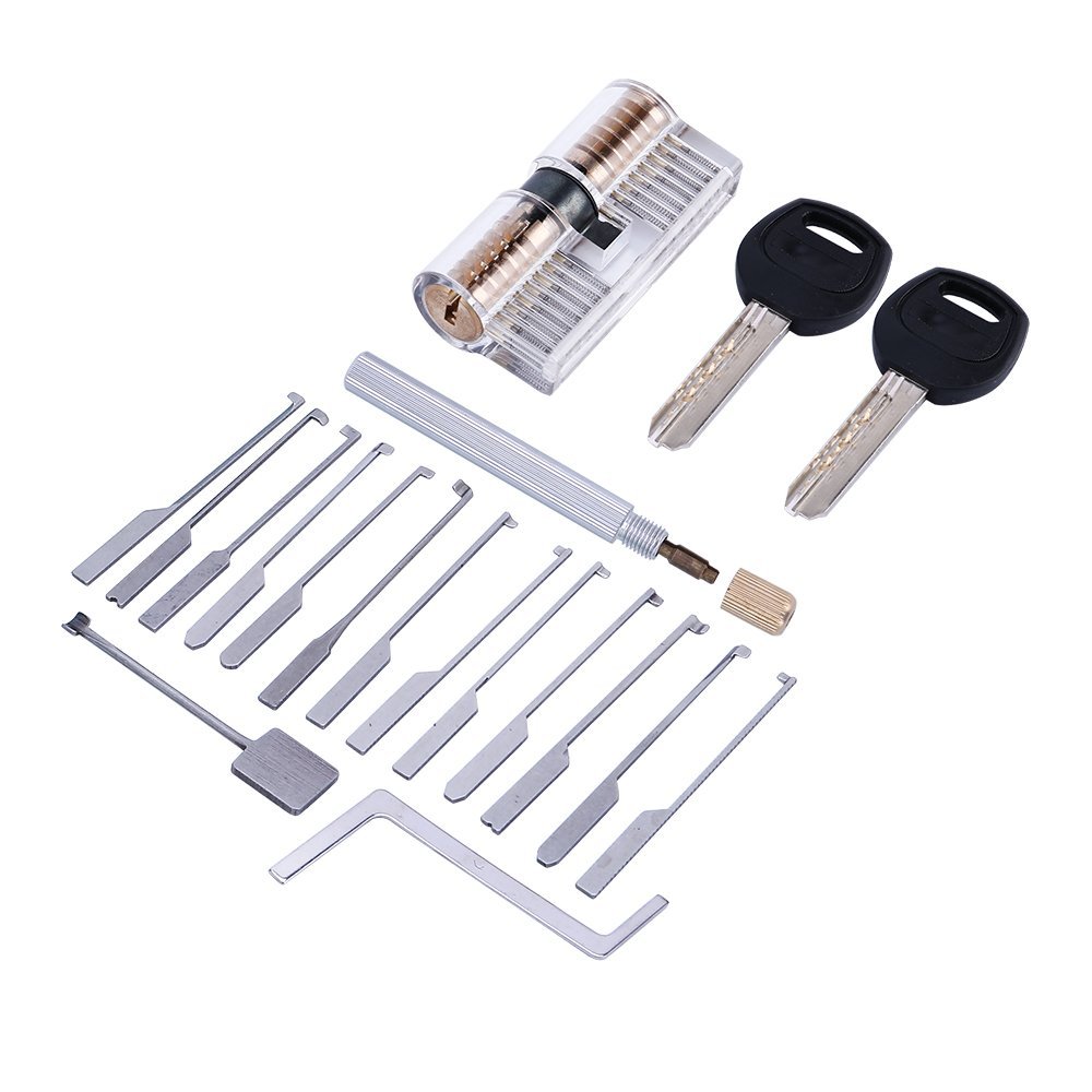 14 Pieces Dimple Lock Pick Set with Transparent Practice Cylinder Lock