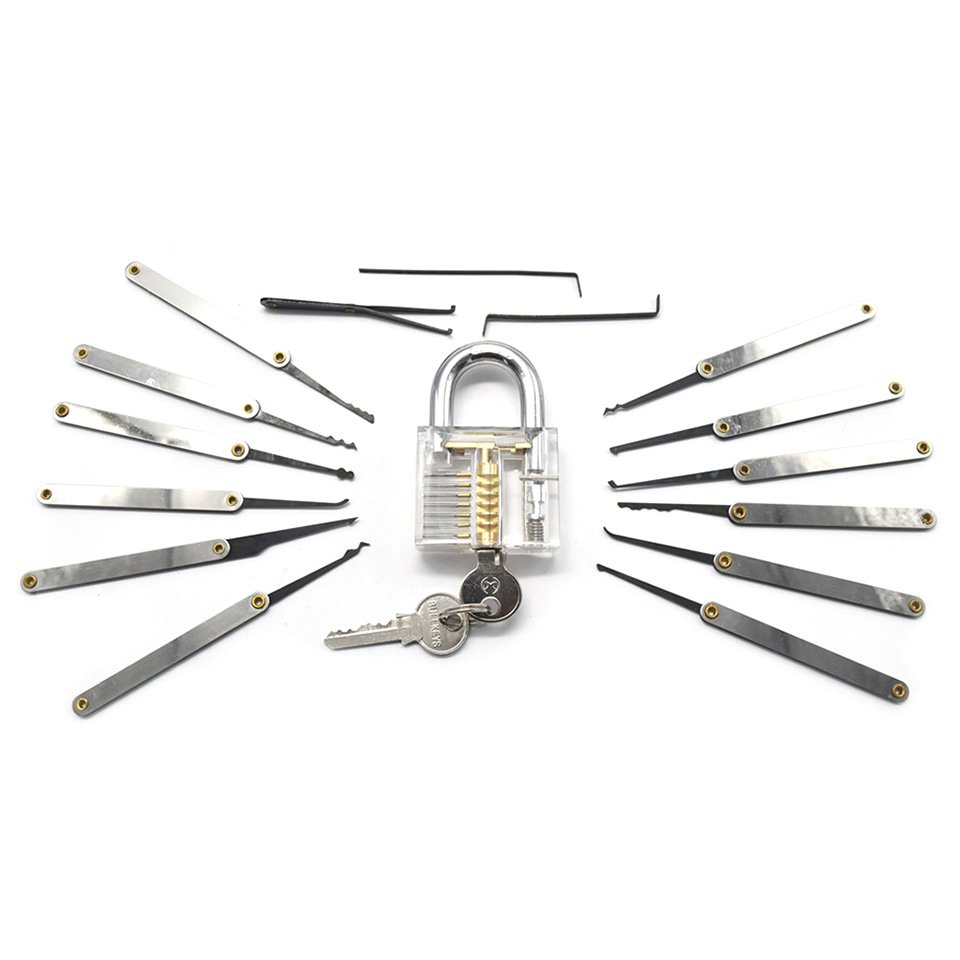 12 Pieces Lock Pick Set with Transparent Practice Lock