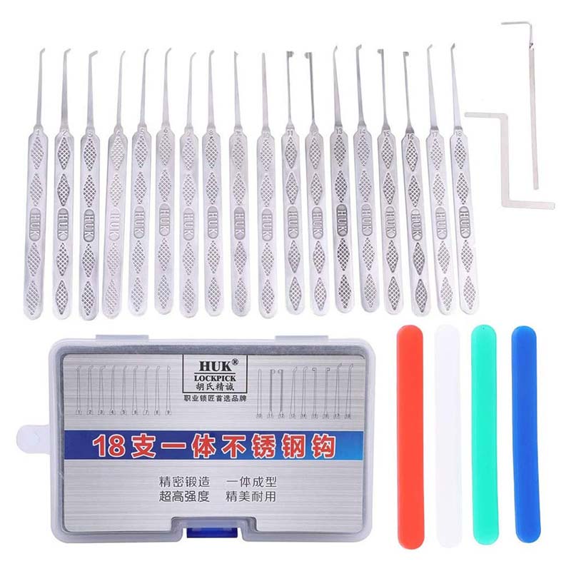 18 Pieces Hook Pick Set with 2 Pieces Tension Wrench, Locksmith Tools