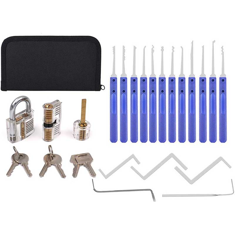 25 Pieces Blue Lock Pick Set Includes 5 Pieces Credit Card Lock Pick Set and 3 Pieces ...
