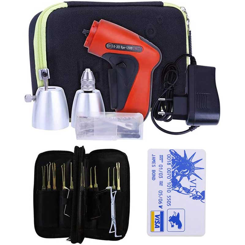 Electric Lock Pick Gun with 24 Pieces Lock Pick Kit and Credit Card Lock Pick Set