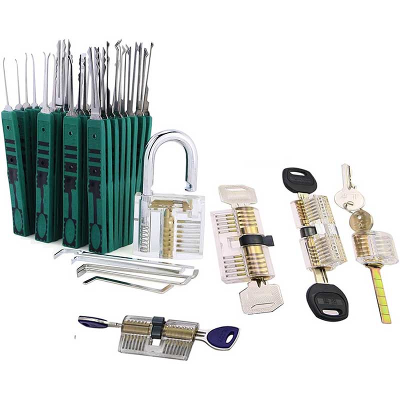 32 Pieces Lock Pick Kit with 5 Pieces Transparent Practice Lock ...